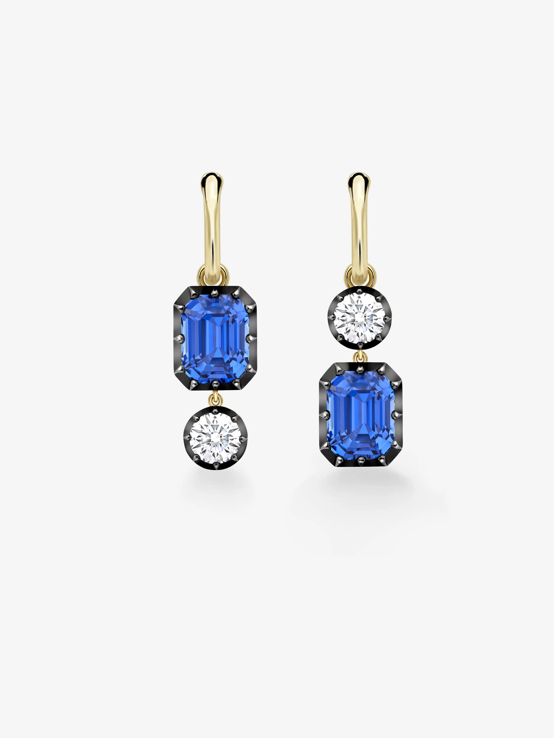 Asymmetric Emerald Cut Sapphire & Diamond Hoop Earrings – Jessica ...