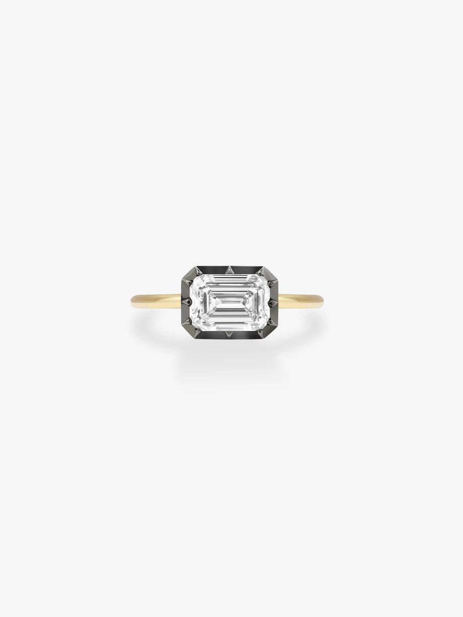 2ct East-West Emerald Cut Diamond Button Back Ring | Jessica McCormack