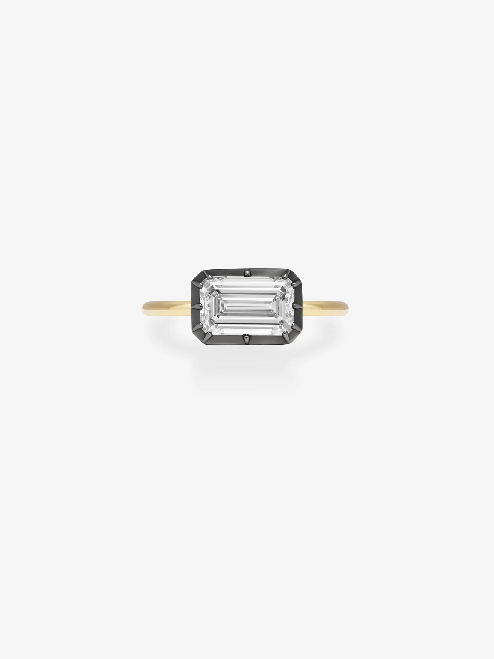 2ct East-West Emerald Cut Diamond Button Back Ring | Jessica McCormack