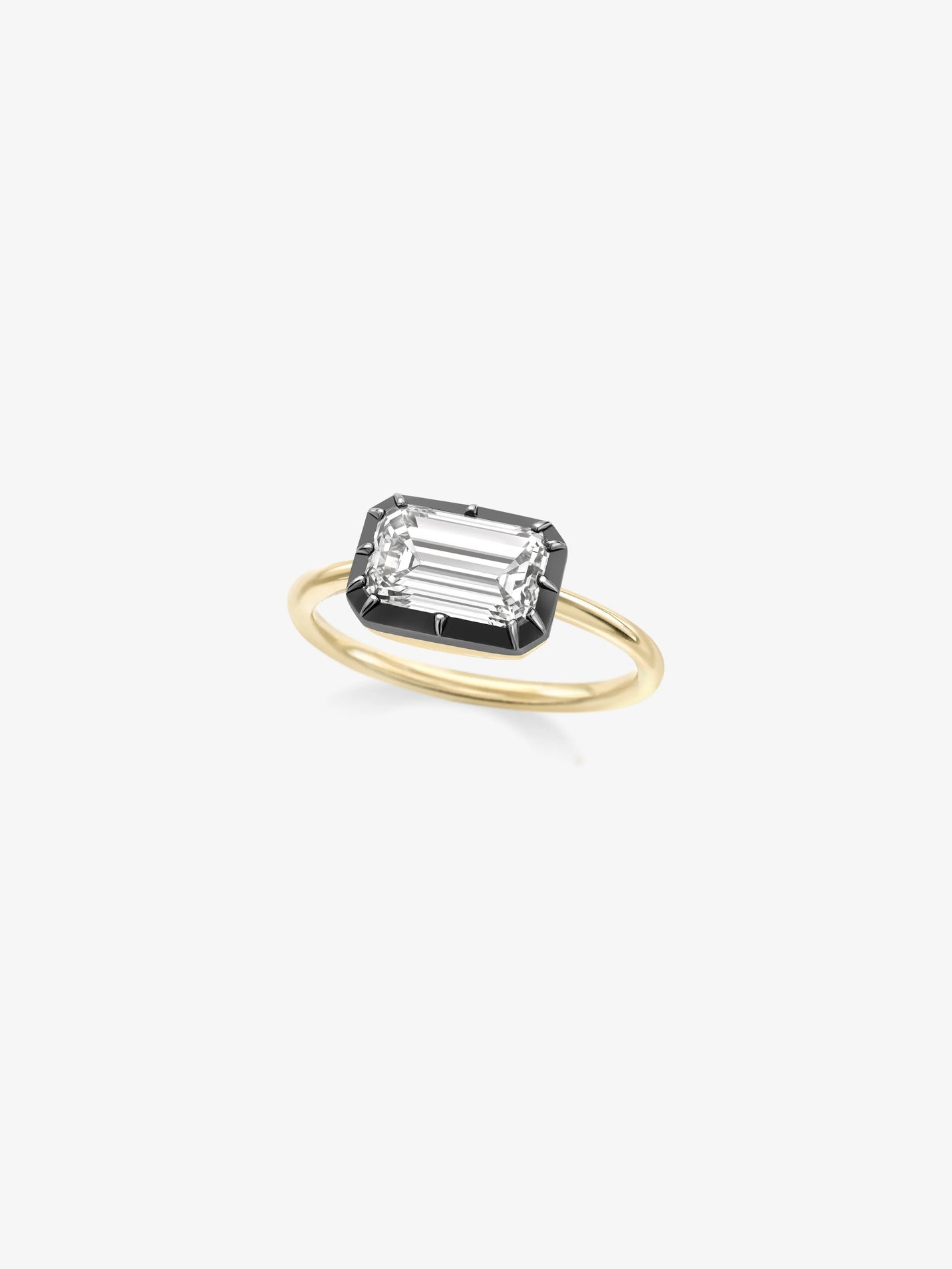2ct East-West Emerald Cut Diamond Button Back Ring | Jessica McCormack