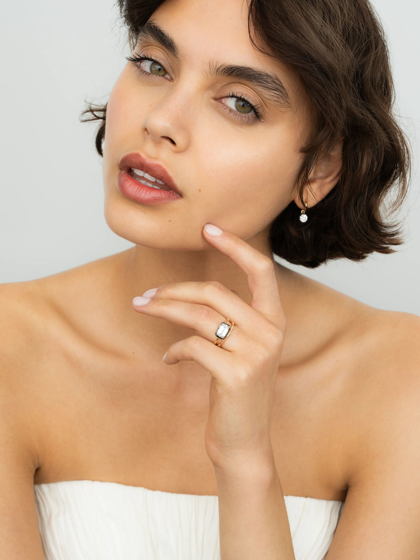 2ct East-West Emerald Cut Diamond Button Back Ring | Jessica McCormack