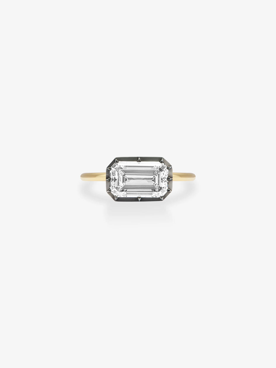 2ct East-West Emerald Cut Diamond Button Back Ring | Jessica McCormack