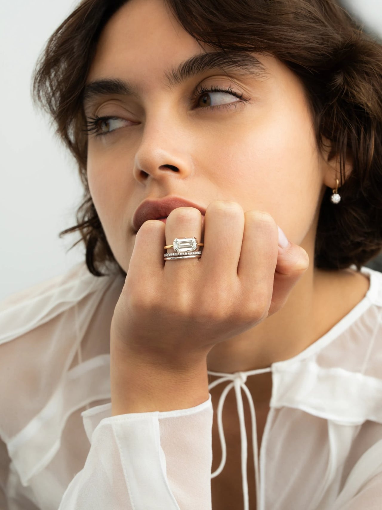 3.06ct East-West Emerald Cut Diamond Button Back Ring | Jessica McCormack